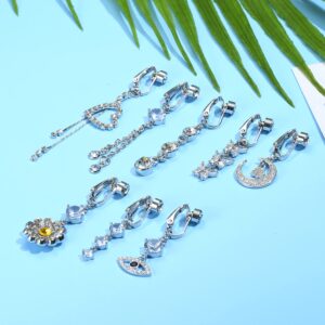 YADOCA 8 Pcs Fake Belly Piercing for Women Fake Belly Ring Dangle Piercings CZ Non Piercing Jewelry Clip on Belly Button Rings