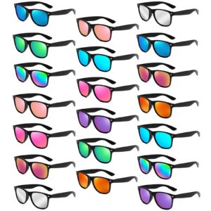 pibupibu 20 pack neon party sunglasses bulk, whalesale cheap sunglasses for kids adult, mirror len retro party favors glasses