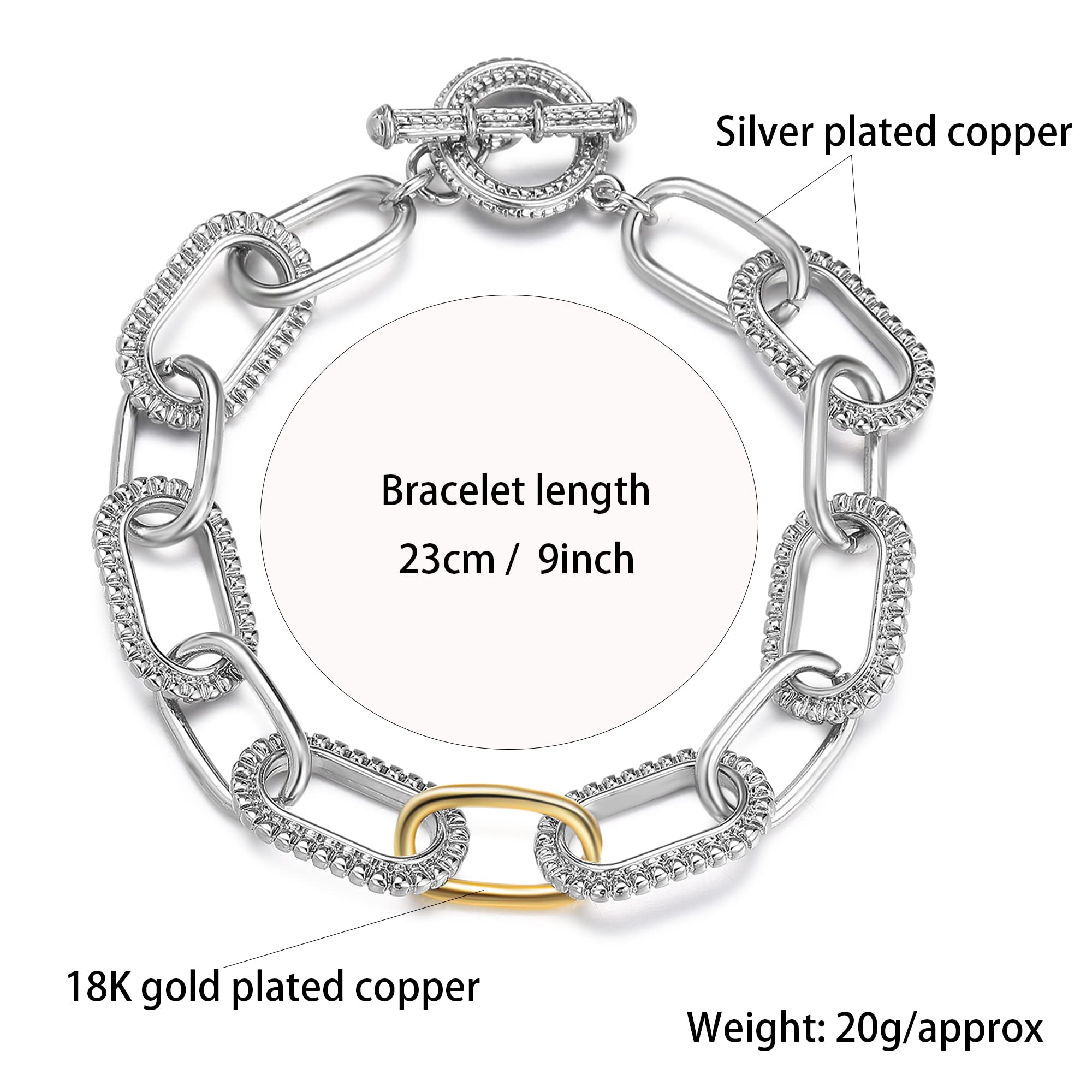 Mytys Link Bracelet for Women Gold and Silver 2 tone Circles Chain Wire Bangle Designer Inspired Bracelets (style 1)