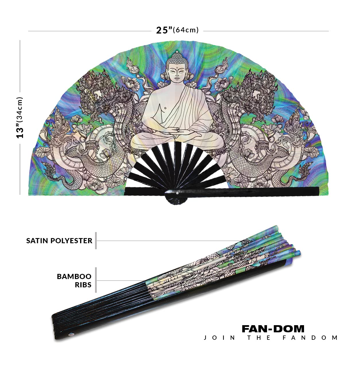 Buddha Hand Fan Foldable Bamboo Circuit Rave Hand Fans Buddhism Golden Buddha Head Statue Floral Lotus Mandala Artwork Fan Outfit Party Gear Gifts Music Festival Rave Accessories (Style 6)