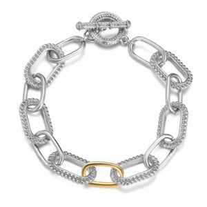 mytys link bracelet for women gold and silver 2 tone circles chain wire bangle designer inspired bracelets (style 1)