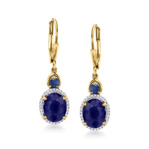 ross-simons 4.80 ct. t.w. sapphire and .17 ct. t.w. diamond drop earrings in 18kt gold over sterling