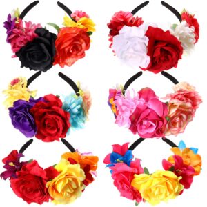 yunsailing 6 pcs mexican rose flower crown headband mardi gras headpiece cosplay headgear for party(stylish)