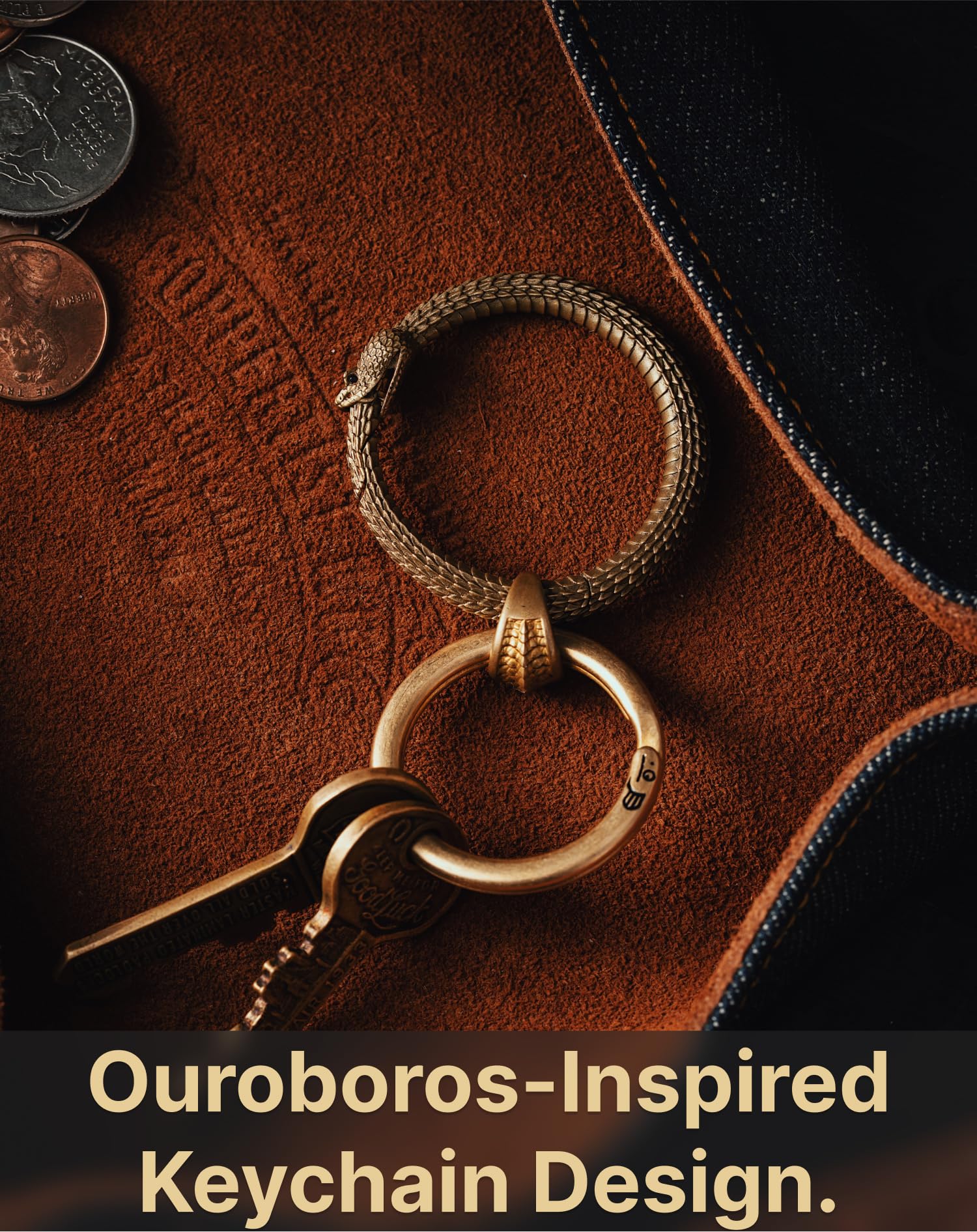 COPPERTIST.WU Ouroboros Snap Brass Keychain Keyring Spring Clip Ring with Key Ring