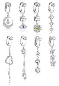 yadoca 8 pcs fake belly piercing for women fake belly ring dangle piercings cz non piercing jewelry clip on belly button rings