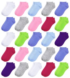 booph 25 pack kids low cut ankle socks boy girl athletic socks 6-8 years multi3