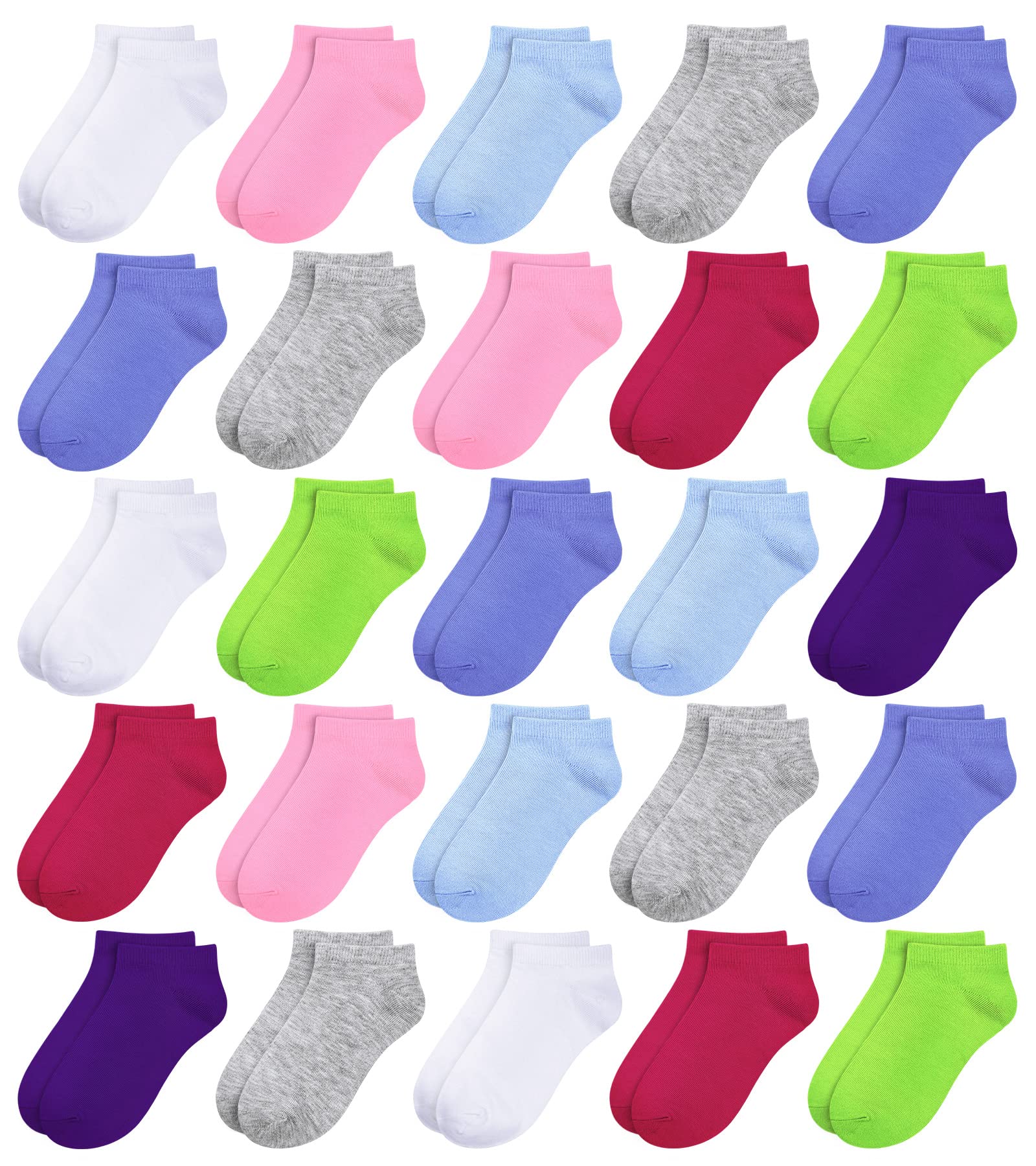 BOOPH 25 Pack Kids Low Cut Ankle Socks Boy Girl Athletic Socks 6-8 Years Multi3