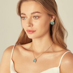 Anthia Jewelry Womens 925 Sterling Silver Cute Floral Flowers Classy Sparky Bling Cubic Zirconia Dainty Fashion Statement Lovely Elegant Accessory Hanging Pendant Choker Necklace, Turquoise Blue