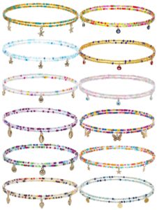 12pcs waist beads for women plus size colorful beaded body chain elastic string waist chain beach bikini belly chains sexy body jewelry for women girls 43.5inch