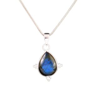 natural blue fire teardrop labradorite 925 sterling silver wedding pendant jewelry