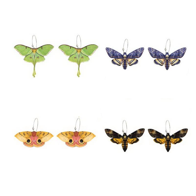 Pingyongchang 4 Pairs Butterfly Colorful Acrylic Earrings Cute Insect Moth Wing Earrings for Women Summer Vacation Jewelry-B