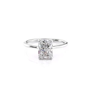 3 carat radiant cut engagement rings for women, radiant radiant solitaire engagement rings, gra certified moissanite low profile engagement ring in 14k white gold, ring size - 7