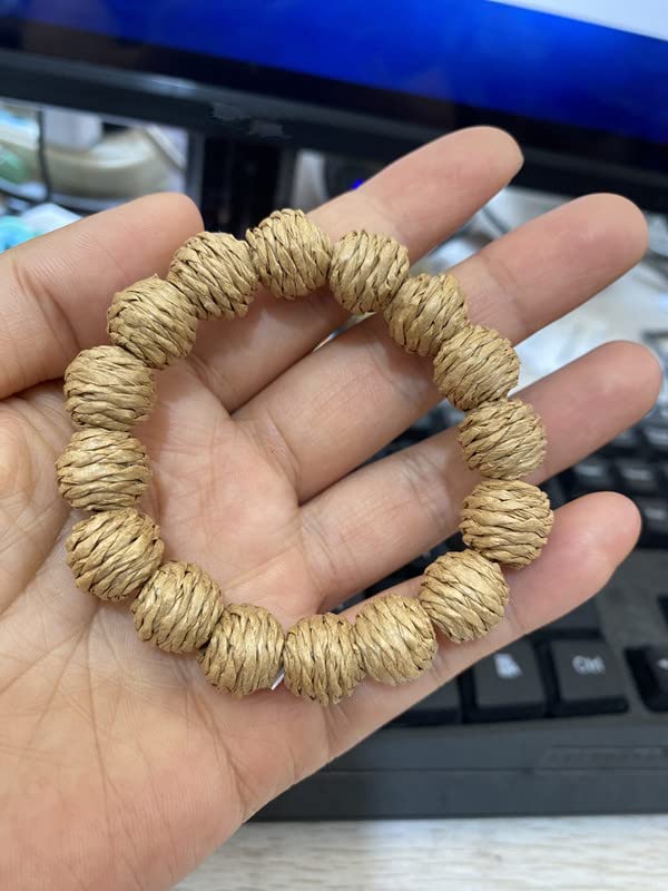 Pingyongchang Rattan Ball Bracelet for Women Handmade Lightweight Straw Wicker Braid Woven Beaded Elastic Bracelet Bohemian Statement Summer Beach Bracelet-Beads