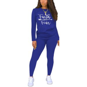 Nimsruc Two Piece Outfits For Women Sweatsuits Sets Casual Jogging Suit Fashion Tracksuit Matching Athletic Clothing Blue XL