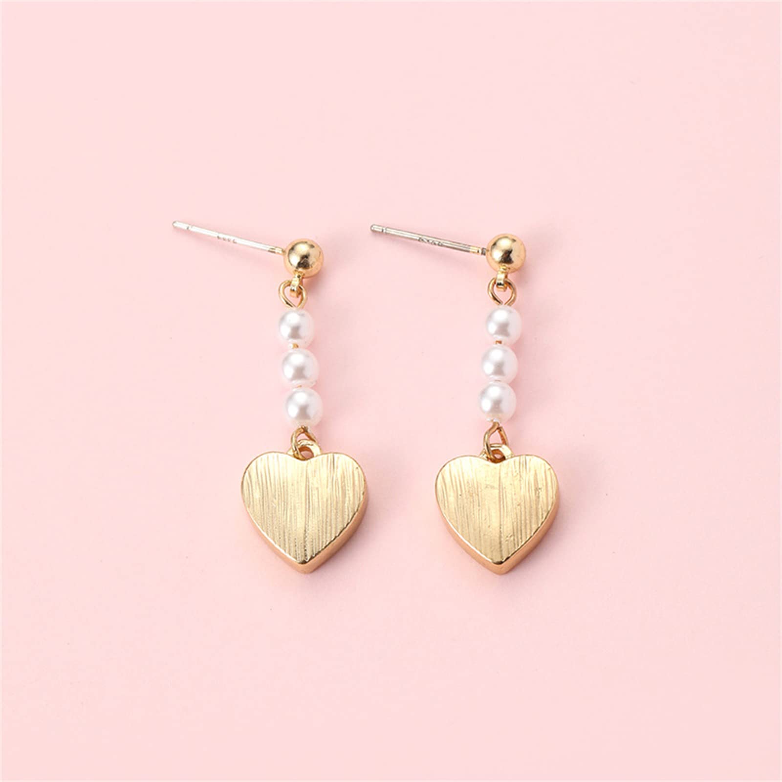 MALOYANVE Love Heart Long Tassel Dangle Earrings for Women Sweet Dainty Cute Pearl 925 Silver Needle Pink Heart Dangle Drop Hook Earrings Delicate Jewelry Valentines Day Gifts (Pink Heart)