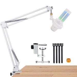 white boom arm for hyperx quadcast, mic desk white stand compatible with hyperx quadcast s microphone, hyperx quadcast mic white arm perfect for podcasts, gaming, recording