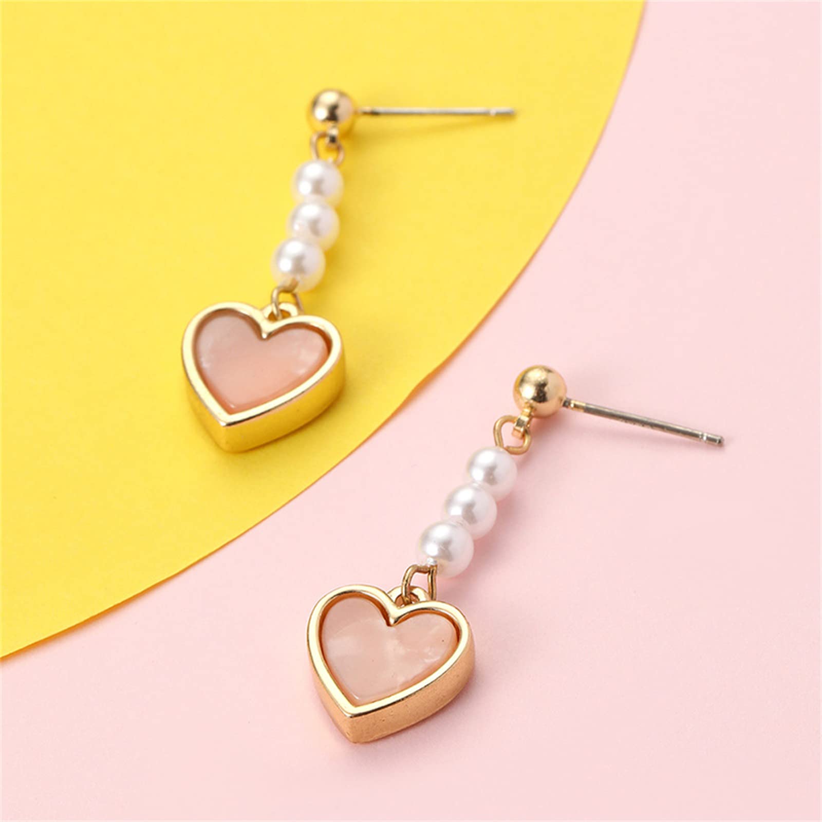 MALOYANVE Love Heart Long Tassel Dangle Earrings for Women Sweet Dainty Cute Pearl 925 Silver Needle Pink Heart Dangle Drop Hook Earrings Delicate Jewelry Valentines Day Gifts (Pink Heart)