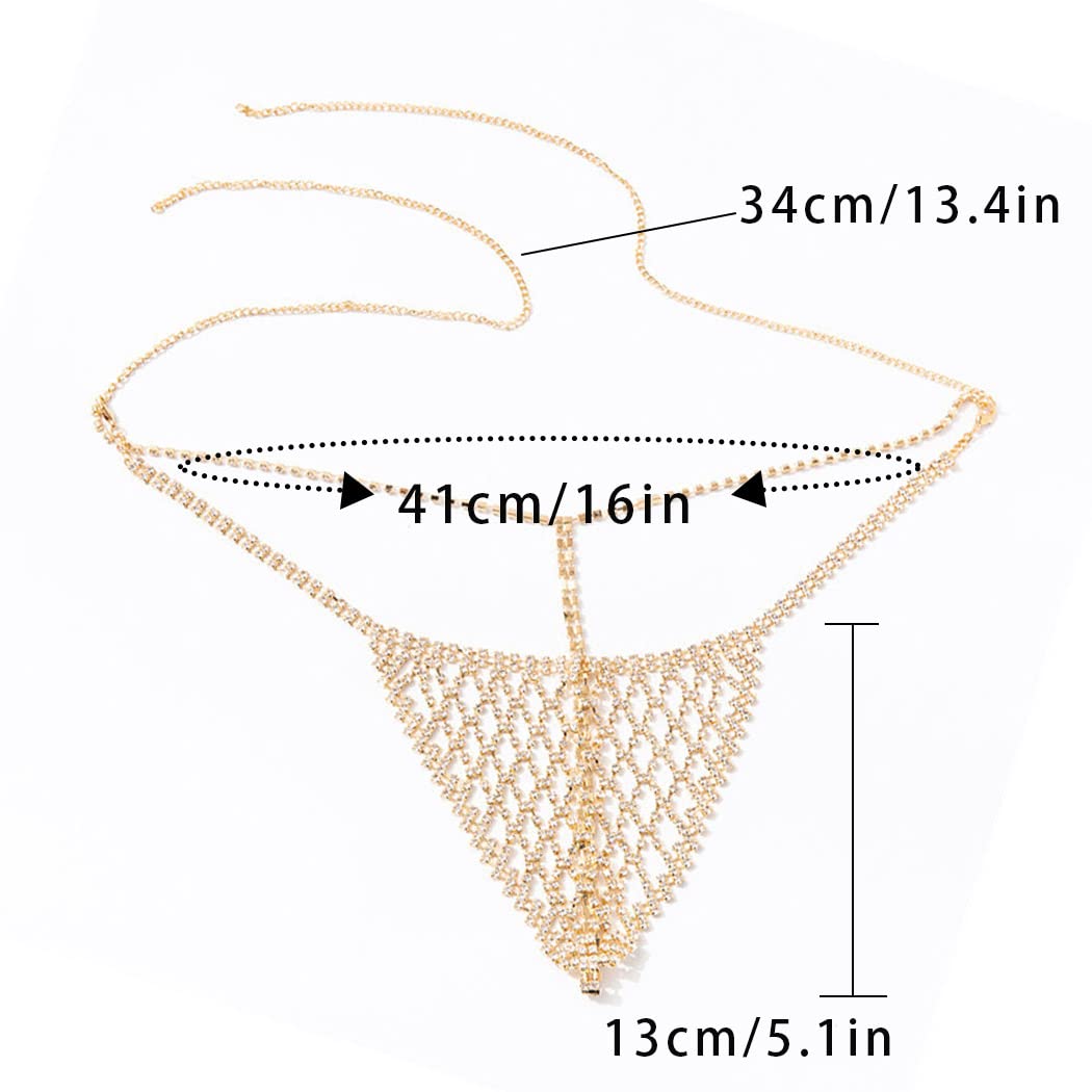 Foyte Boho Rhinestone Underwear Body Chain Gold Crystal Waist Body Chains Sexy Bikini Belly Body Jewelry Nightclub Sparkly Body Accessories for Women