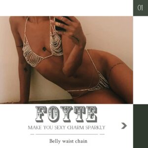 Foyte Boho Rhinestone Underwear Body Chain Gold Crystal Waist Body Chains Sexy Bikini Belly Body Jewelry Nightclub Sparkly Body Accessories for Women