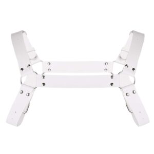 pu leather chest harness strong and sturdy shoulder strap body comfortable belt punk gothic cosplay clubwear costume for mens (white b)