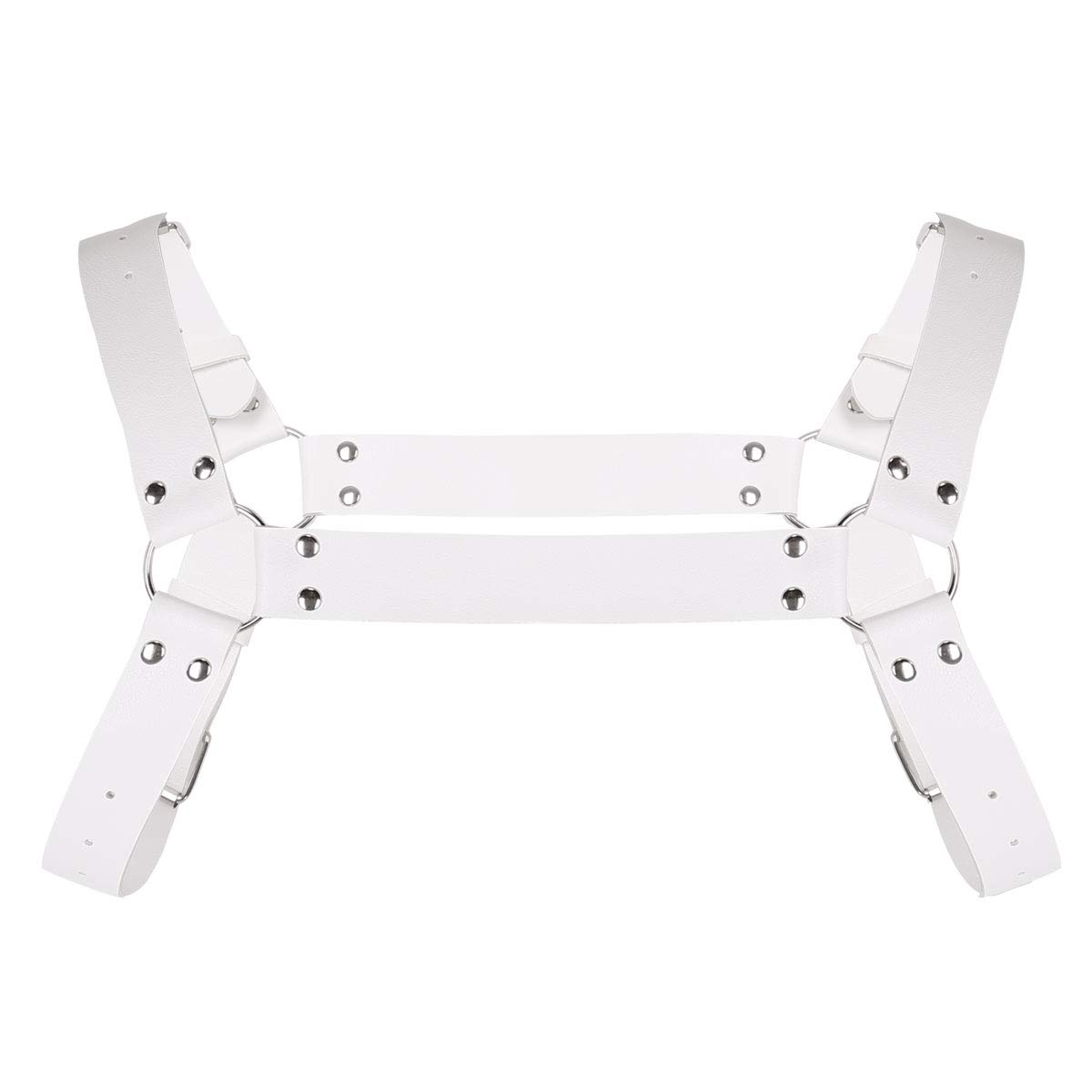 PU Leather Chest Harness Strong And Sturdy Shoulder Strap Body Comfortable Belt Punk Gothic Cosplay Clubwear Costume for Mens (White B)