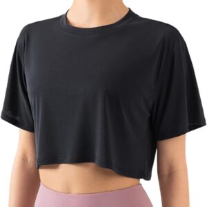 Women's Fitness Workout Crop Tops Short Sleeve Yoga T-Shirts Athletic Running Sports Shirts