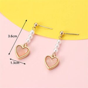 MALOYANVE Love Heart Long Tassel Dangle Earrings for Women Sweet Dainty Cute Pearl 925 Silver Needle Pink Heart Dangle Drop Hook Earrings Delicate Jewelry Valentines Day Gifts (Pink Heart)