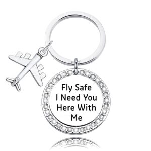 wfsjred fly safe keychain pilot gifts long distance gift fly safe i need you here with me keychain flight staff airline worker gift (fly safe ks)