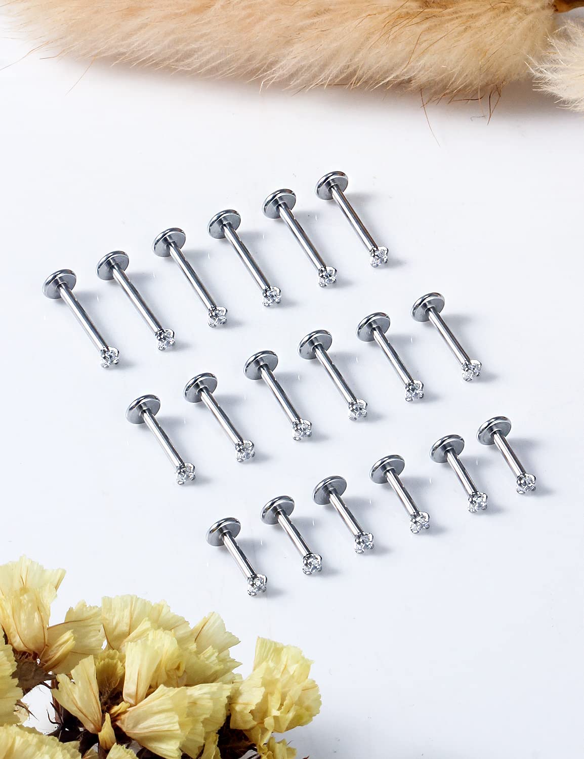 Vsnnsns 16G Lip Rings Stainless Steel Labret Jewelry Monroe Lip Rings Nail Cartilage Tragus Helix Earrings Studs Piercing Jewelry Medusa Piercing Jewelry for Women Men 16 Gauge Earrings 2MM CZ Silver