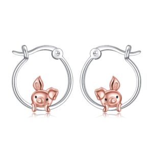 pig hoop earrings for women 925 sterling silver cute animal huggie hoop earrings jewelry earrings for sensitive ears(4.pig earrings)