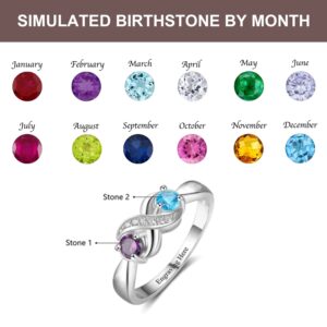 YDD 10K 14K 18K Gold Birthstone Rings for Women Mothers Rings with 2 Round Birthstone Ring Custom Infinity Ring Personalized Mom Ring for Mother's Day