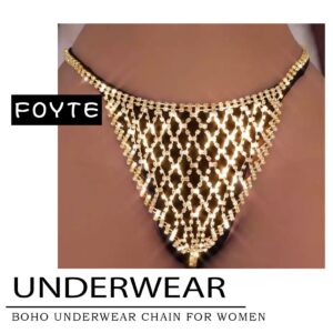 Foyte Boho Rhinestone Underwear Body Chain Gold Crystal Waist Body Chains Sexy Bikini Belly Body Jewelry Nightclub Sparkly Body Accessories for Women