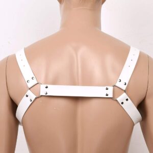 PU Leather Chest Harness Strong And Sturdy Shoulder Strap Body Comfortable Belt Punk Gothic Cosplay Clubwear Costume for Mens (White B)