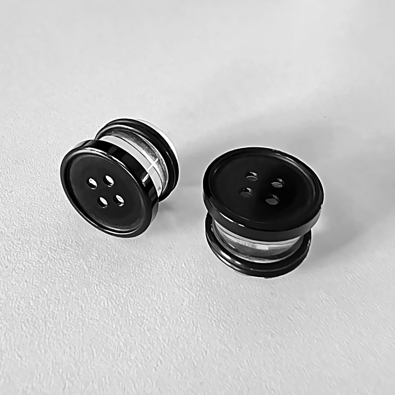 AntDear 2Pcs Acrylic Plug Earrings Black Ear Gauges for Women Men, Single Flared Saddle Stretching Gauge Tunnels Expanders, Acrylic, acrylic