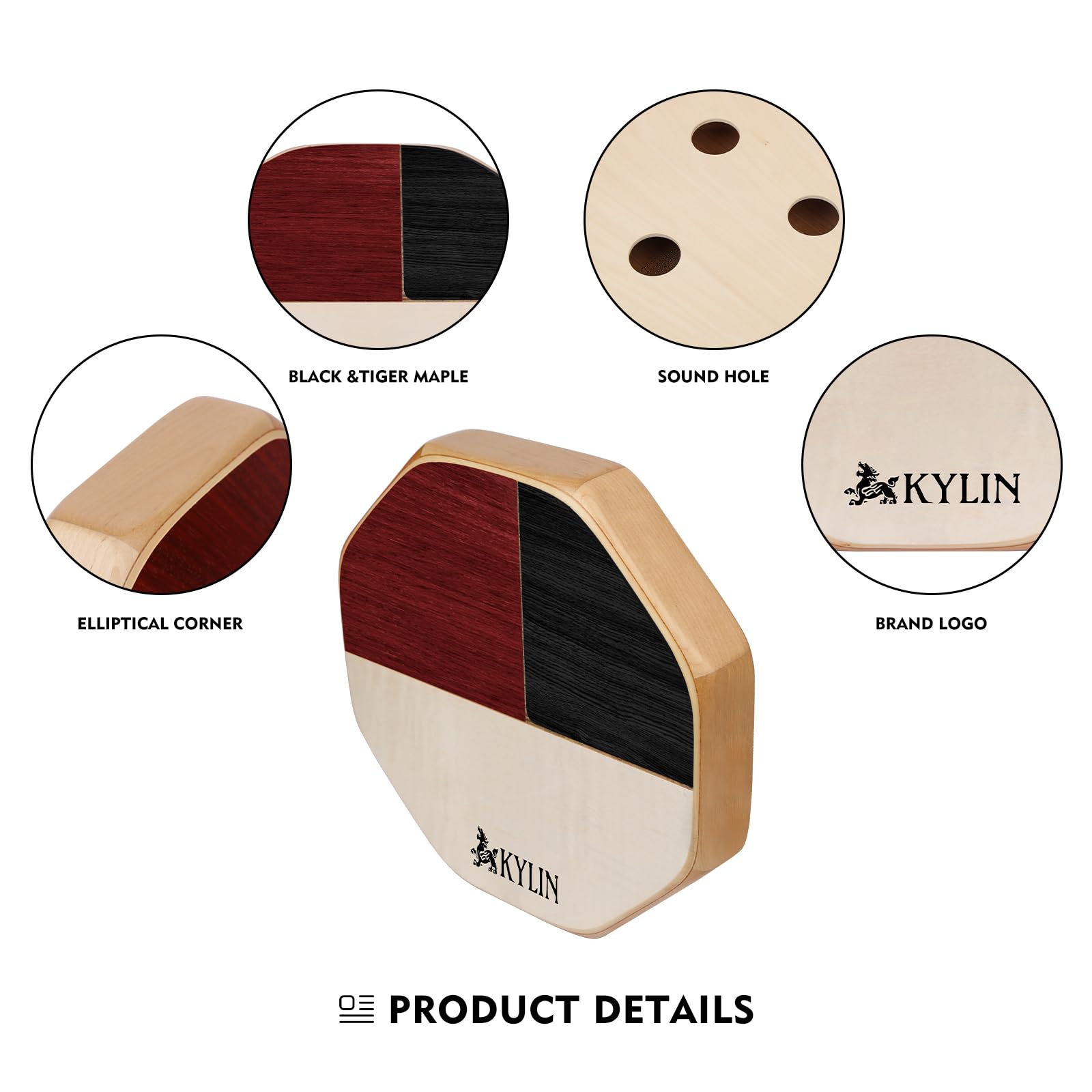 KYLIN Portable Cajon Box Drum for Percussion Instrument Wood with Internal Guitar Strings Compact Size Portable Cajon Snare Cajon Drum Instrument