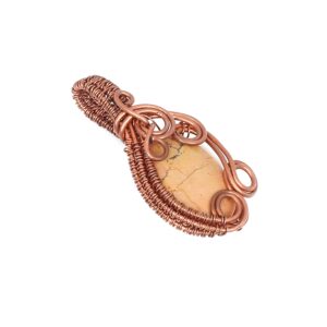 Natural Yellow Aagte Jasper Wire Wrapped Pendant For Unisex