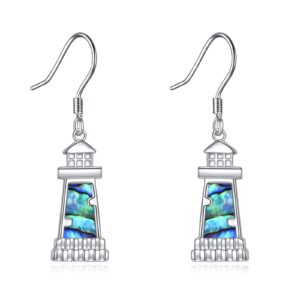 lighthouse earrings for women sterling silver abalone shell lighthouse dangle drop earring birthday jewelry gift for lover