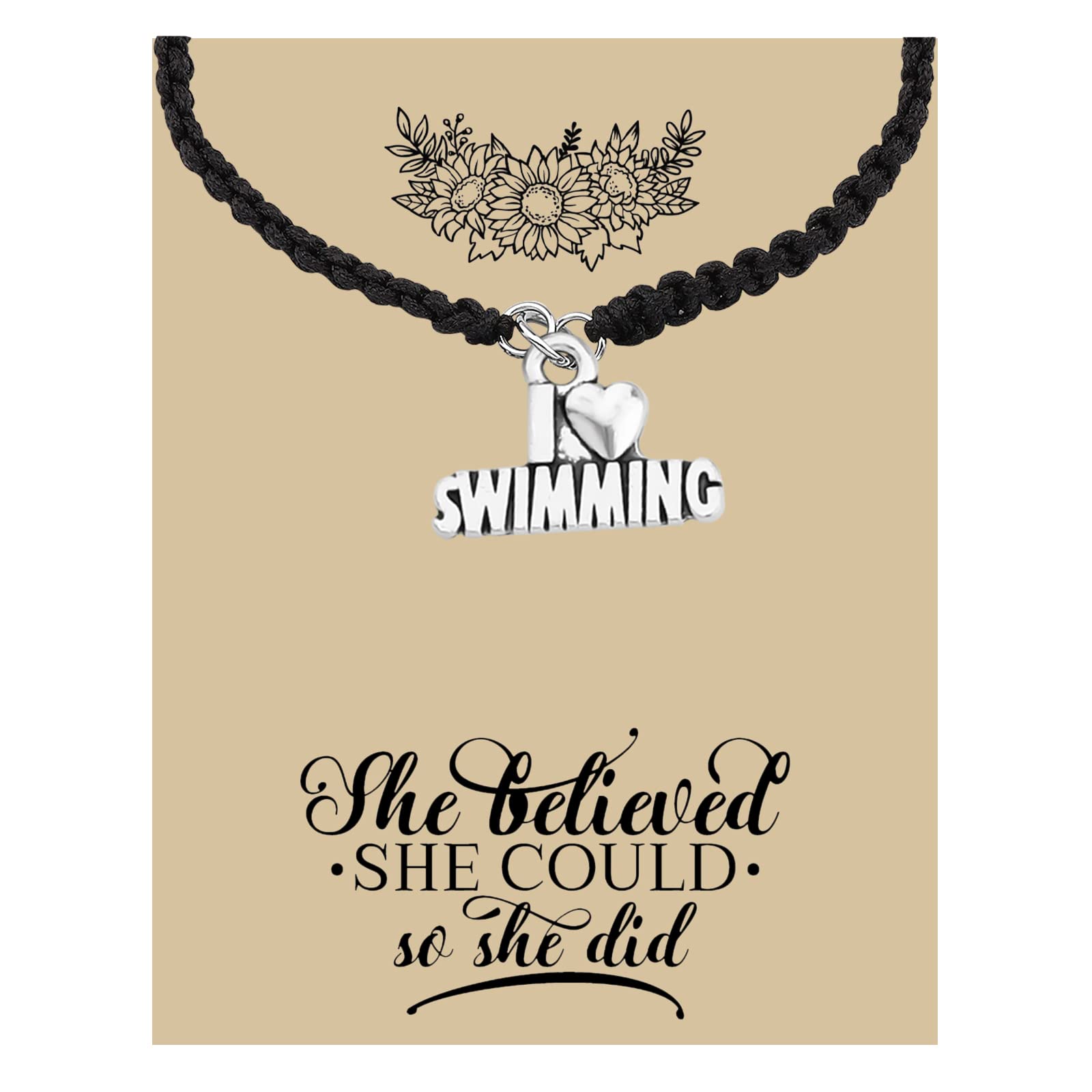 Lywjyb Birdgot Swimming Jewelry Swim Charm Bracelet Swim Gift for Swimmers & Swim Teams (swimming br card)