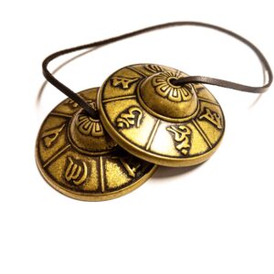 viin popo tibetan tingsha bells, handmade brass advanced tibetan tingsha cymbals in nepal—chakra healing, stress relief, sound awakening, yoga meditation, mindfulness 2.6in/6.6cm (sanskrit style)