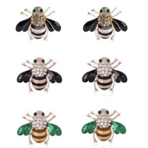 golden strawberry 6 pcs honey bee brooches lapel pins crystal insect themed bee brooches for women ( 3 colors)