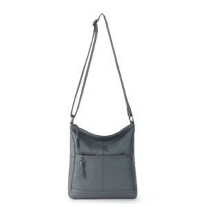 the sak iris crossbody in leather, convertible design, dusty blue