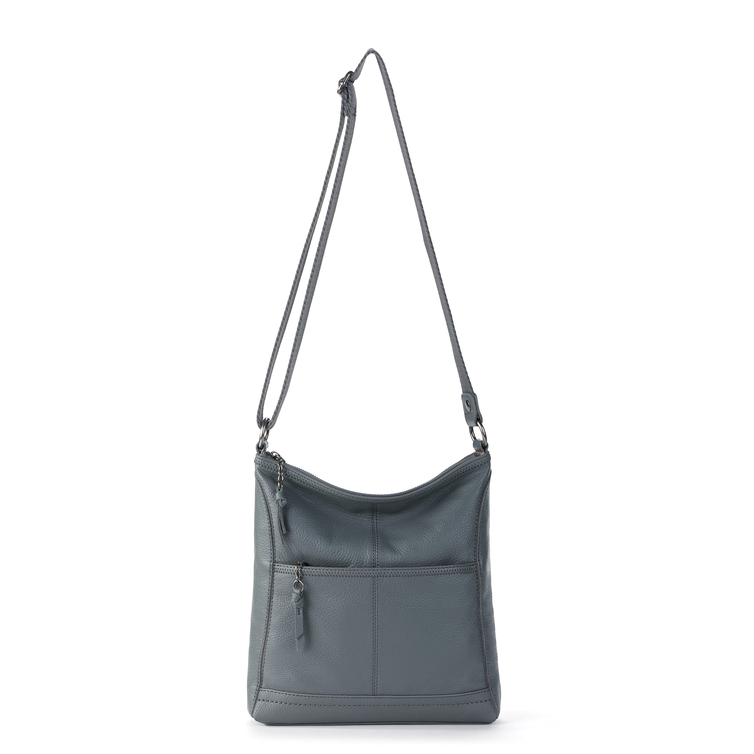 The Sak Iris Crossbody in Leather, Convertible Design, Dusty Blue