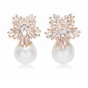 fashion chic simulated pearl studs snowflake earrings for women (gold)