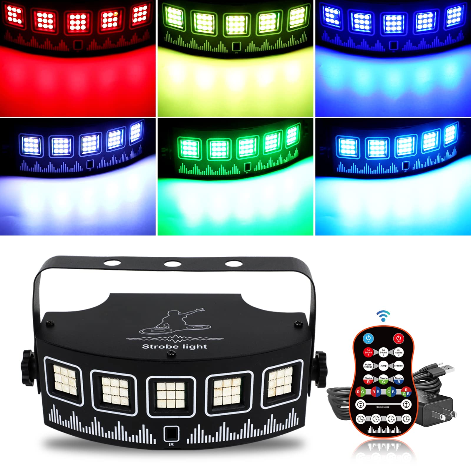 YSH Strobe Light with Remote for Parties,USB Powered Sound Activated&Speed Control &Timing Flashing Lights,45 Super Bright RGB LEDs Stage Lighting for Room Dance Party DJ Karaoke Xmas Wedding Show