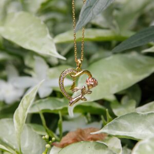 Alsanix Heart Butterfly Rose Necklace 14k Gold Plated Pendant Women's Heart Necklace, Birthday Jewelry Gifts