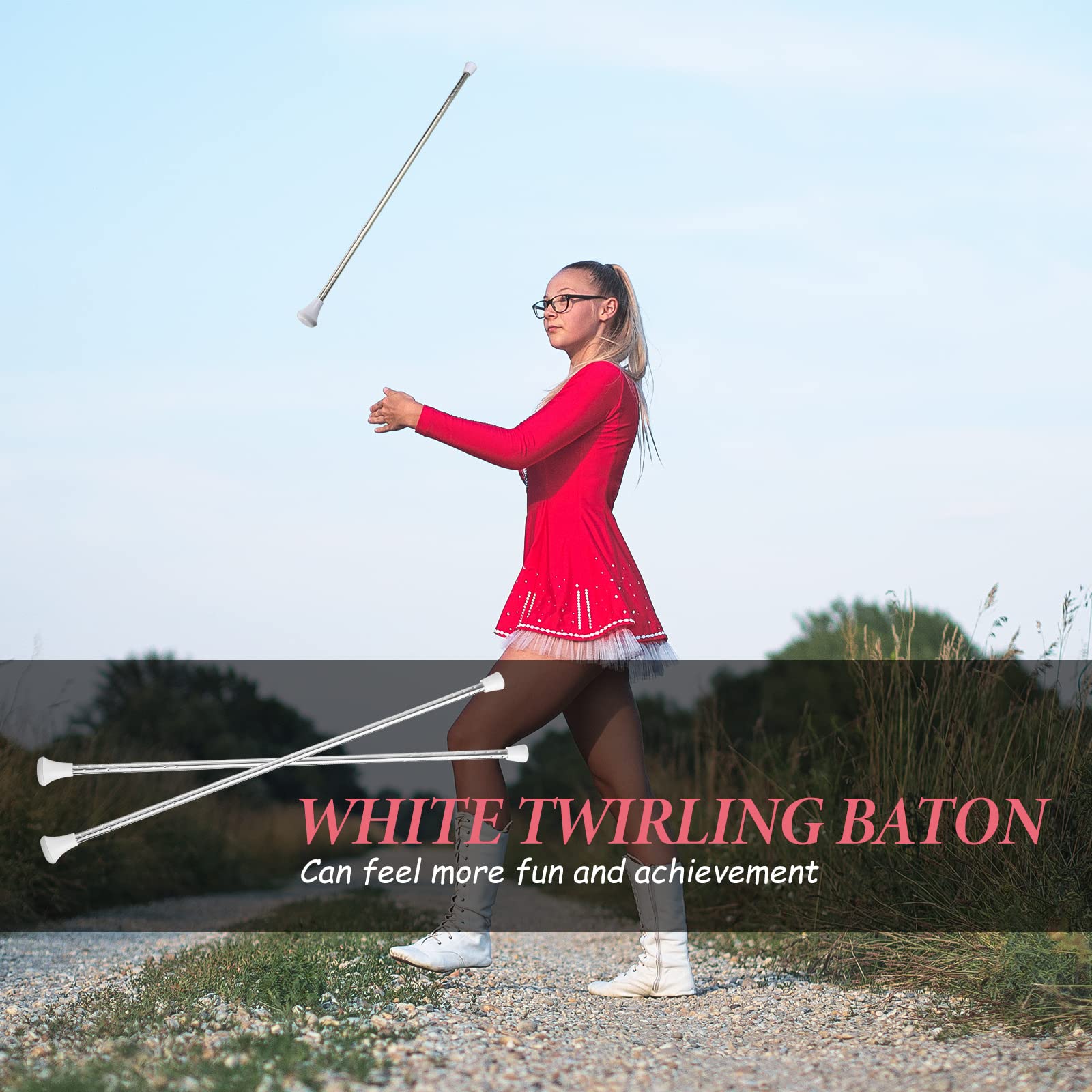 HyDren Twirling Baton Unisex Gymnastics Dance Baton Metal Baton Marching Band Baton Parade Baton Stick for Talent Shows, Artistic Dancing, Baton Twirling(26 Inch,White)