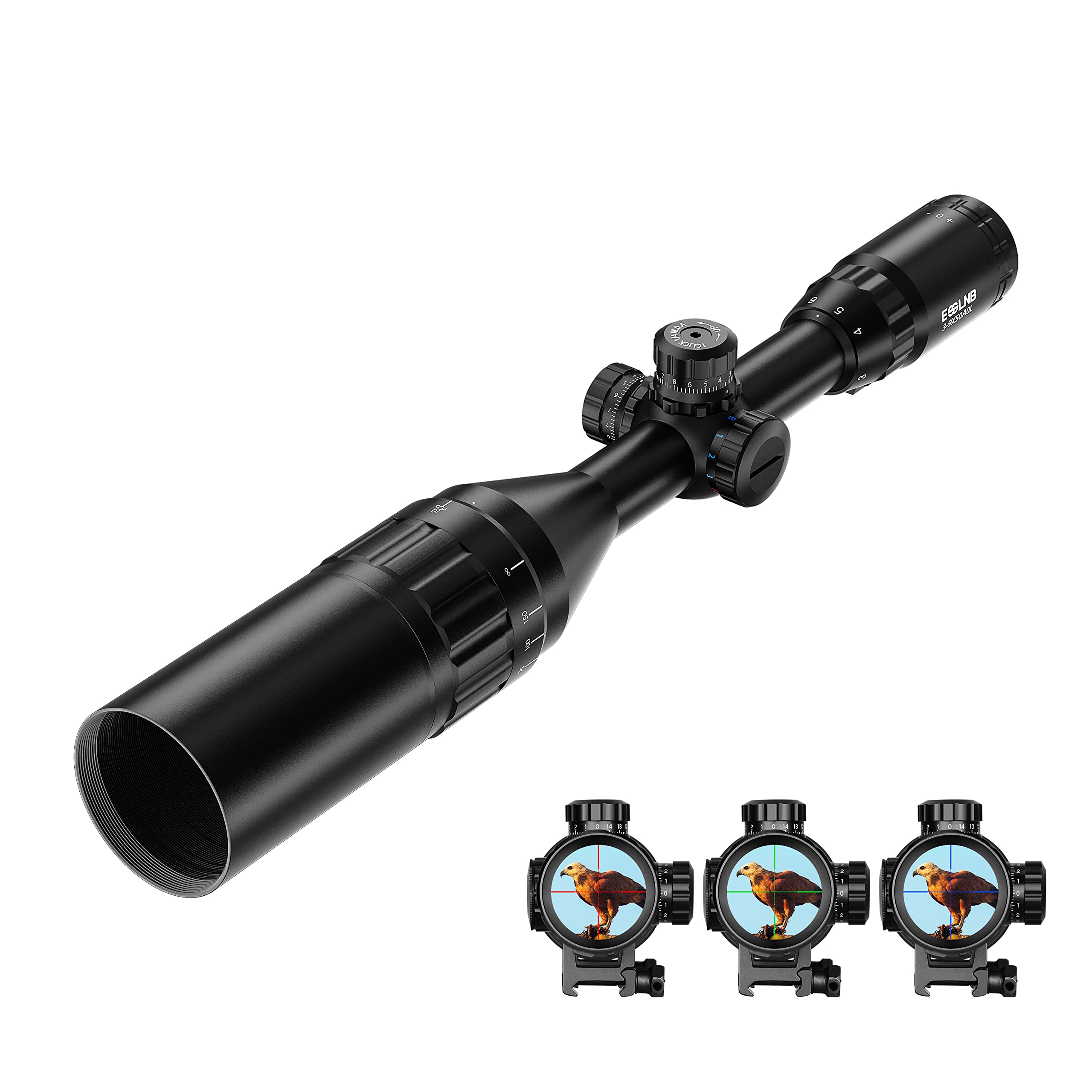 ESSLNB Airsoft Scope 3-9X50mm Red/Green/Blue Mil-dot Reticle Crosshair Rifle Scope with Sunshade Locking/Hold Zero Turrets and 2 Mount Rings