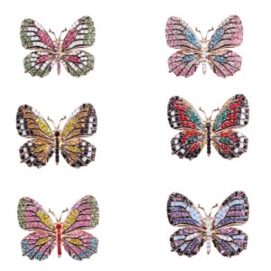 golden strawberry 6 pcs multicolor rhinestone crystal butterfly brooch pin lapel pin for women (6 colors)