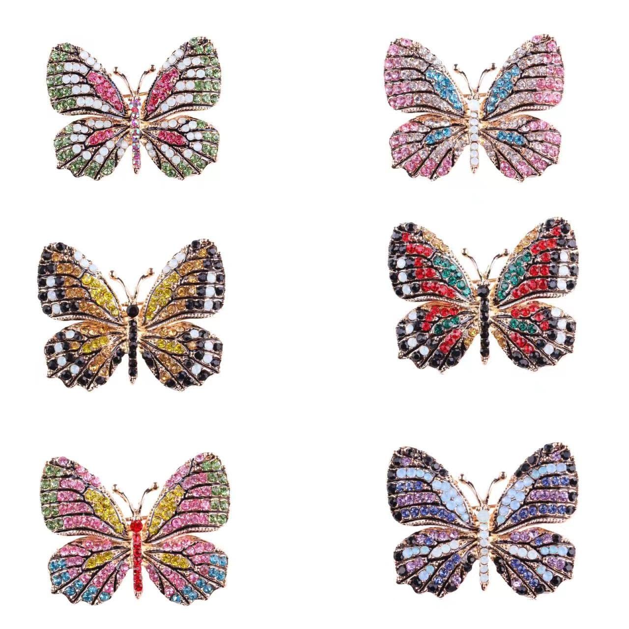 GOLDEN STRAWBERRY 6 PCS Multicolor Rhinestone Crystal Butterfly Brooch Pin Lapel Pin for Women (6 colors)