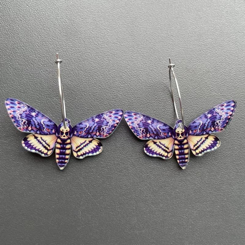 Pingyongchang 4 Pairs Butterfly Colorful Acrylic Earrings Cute Insect Moth Wing Earrings for Women Summer Vacation Jewelry-B